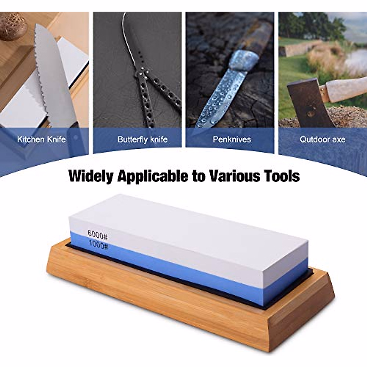 MIDO PROFESSIONAL ABRASIVE Whetstone Knife Sharpener 2 Side Grit 1000/6000 Knife Sharpening Stone, Knife Sharpener Stone with Non-slip Bamboo Base, Wet Stone Sharpening Kit for Kitchen Hunting