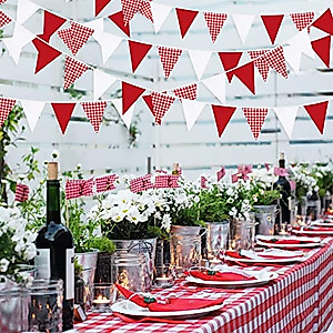 32Ft Red Party Decorations Red Plaid Checkered White Triangle Flag Gingham Pennant Bunting Fabric Garland for Christmas Wedding Birthday Carnival Picnic X-mas Outdoor Home Party Festivals Decoration