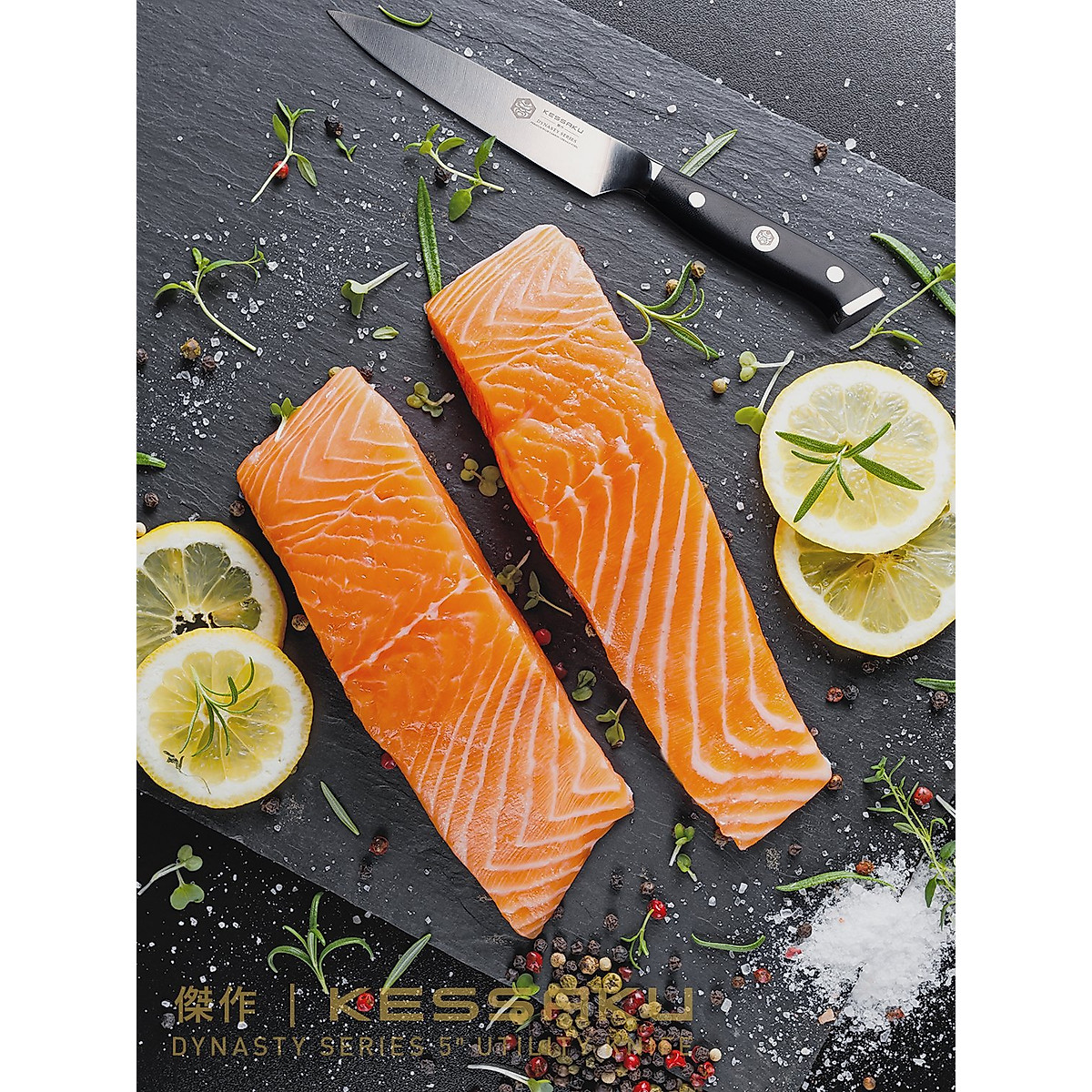 KESSAKU Utility Knife - 5 inch - Dynasty Series - Razor Sharp Kitchen Knife - Forged ThyssenKrupp German High Carbon Stainless Steel - G10 Garolite Handle with Blade Guard