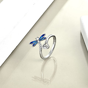 TIGER RIDER Dragonfly 925 Sterling Silver Ring for Women, Exquisite Adjustable Women's Jewelry Ring Beautiful Fashionable Ring for Women’s Day Gifts, Size 7