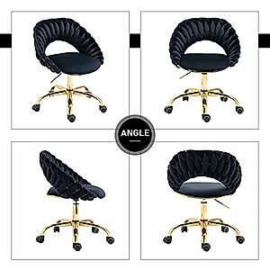 Ufurpie Cute Velvet Desk Chair for Home Office,Modern Vanity Chair,Height Adjustable Swivel Rolling Comfy Chair Computer Chair with Gold Legs for Living Room Bedroom,Black