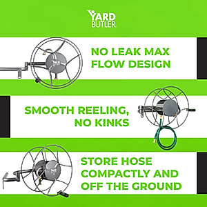 Yard Butler Swivel Hose Reel Wall Mount - 180 Degree Pivot Hose Hanger - Great for Garden Storage - Hose Holder Wall Mount for Garden Hose - Heavy Duty Steel Hose Hanger for Hose Reels - ISRWM-180