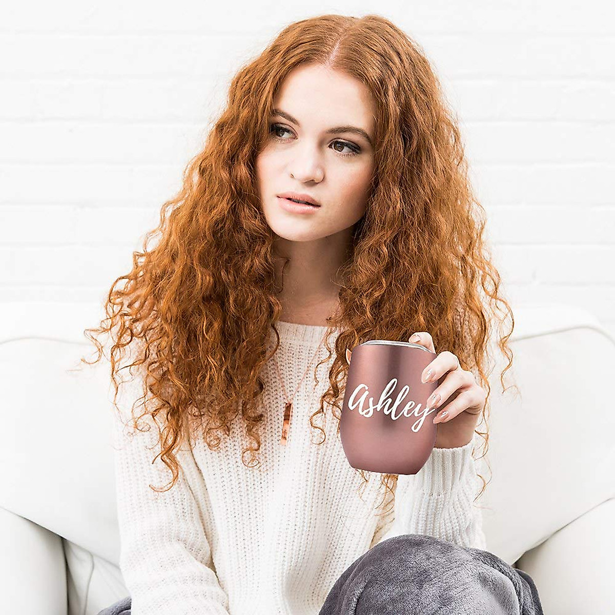 WEDDINGSTAR Personalized Stemless Travel Tumbler 12oz – Insulated Stainless Steel Wine Glass with Lid - Calligraphy - Black