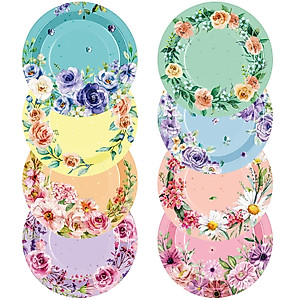 Suttmin 80 Pcs 7 Inch Floral Paper Plates Floral Party Plates Elegant Floral Disposable Plates Dinnerware Plates for Tea Party Wedding Bridal Shower Baby Shower Birthday and Party Decorations