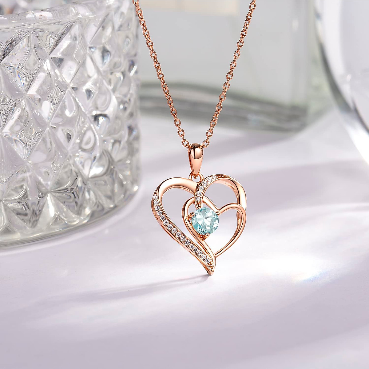 Heart Necklace for Women, 18K Gold Over 925 Sterling Silver Necklace for Women with a Gemstone Birthstone, Sterling Silver, Cubic Zirconia