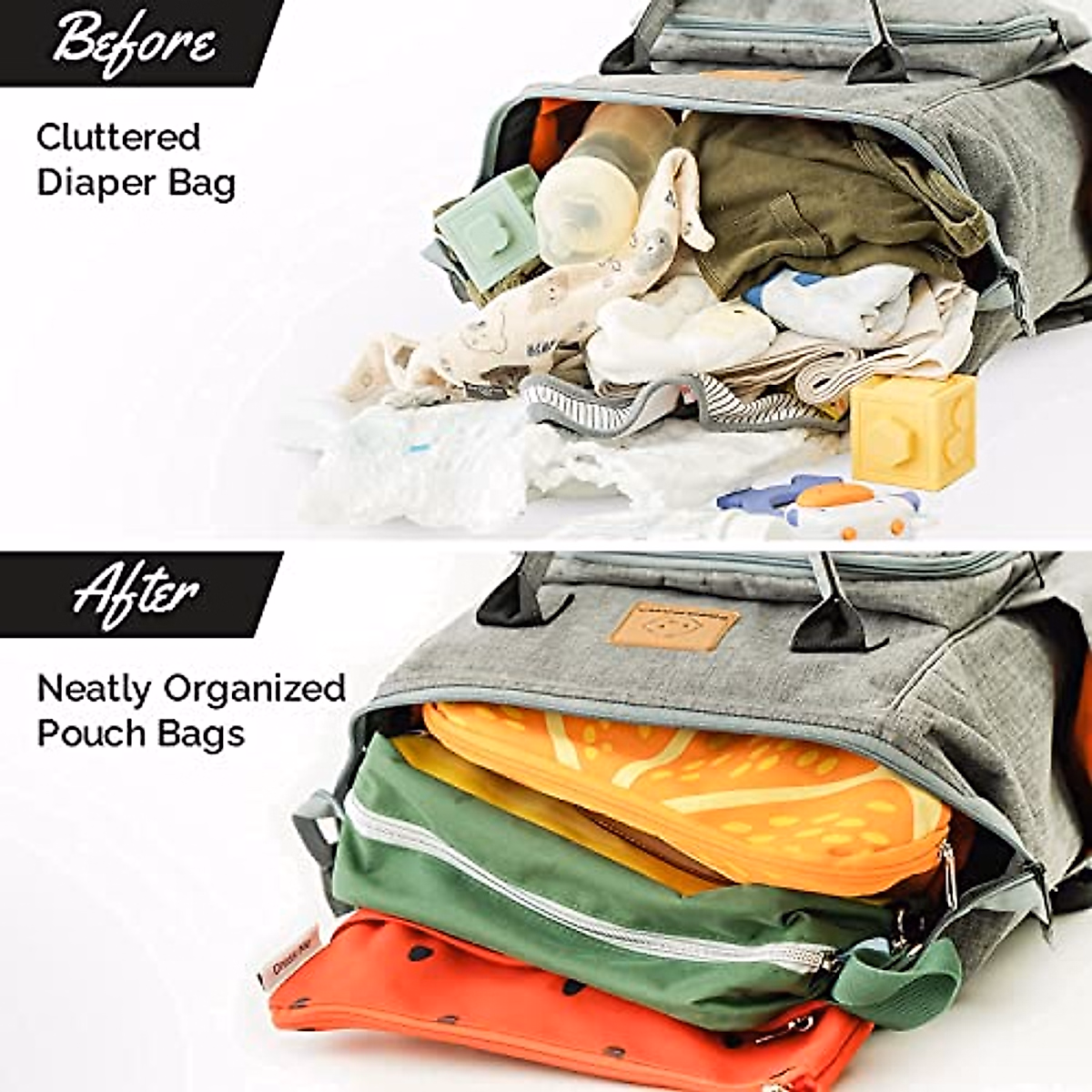 Bundle & Bliss Fruit Diaper Bag Organizing Pouches. Cloth Diaper Bag Organizer Pouches with Zipper. 4pc Set Travel Pouch Bags Packing Cubes. Wet Bag, Diaper Clutch Baby Wipe Holder etc.