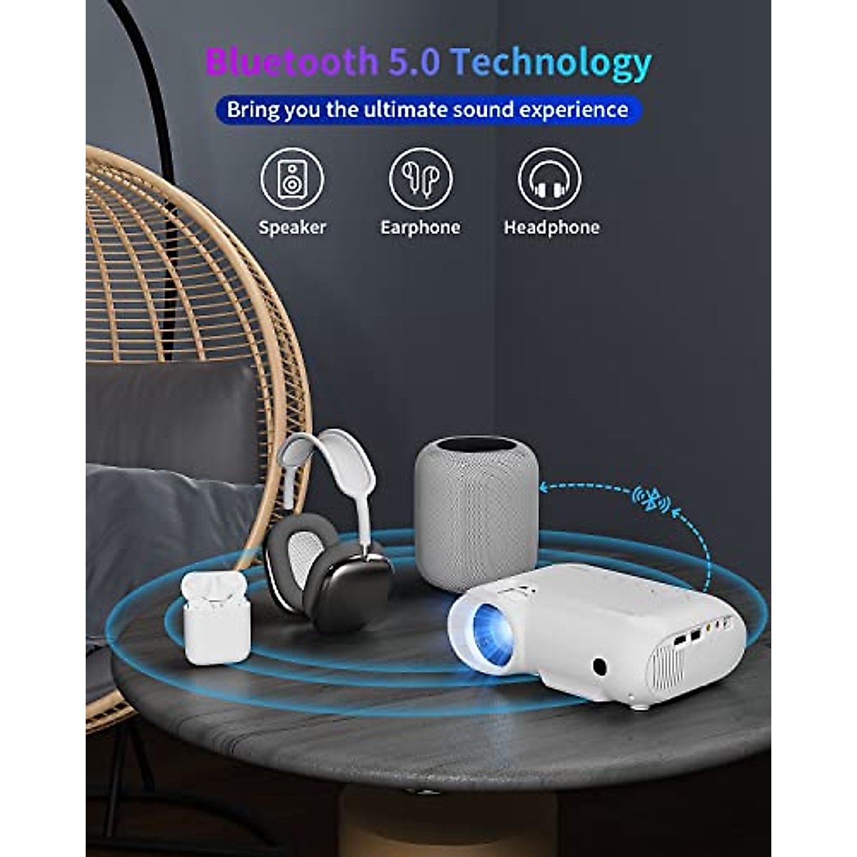 Projector - 4K Support Portable Projector Bluetooth 5G WiFi Native 1080P, 400 ANSI Lumen, YOTON Y7 Phone Projector with Carrying Case, Compatible with HDMI/VGA/USB Home Theater Movie Projector
