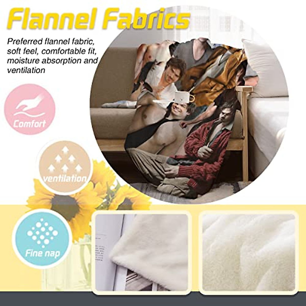 Soft Collage Blanket Ian Joseph Somerhalder Anti-Pilling Flannel Throw Blanket for Men/Women 50"×40", Home Decor