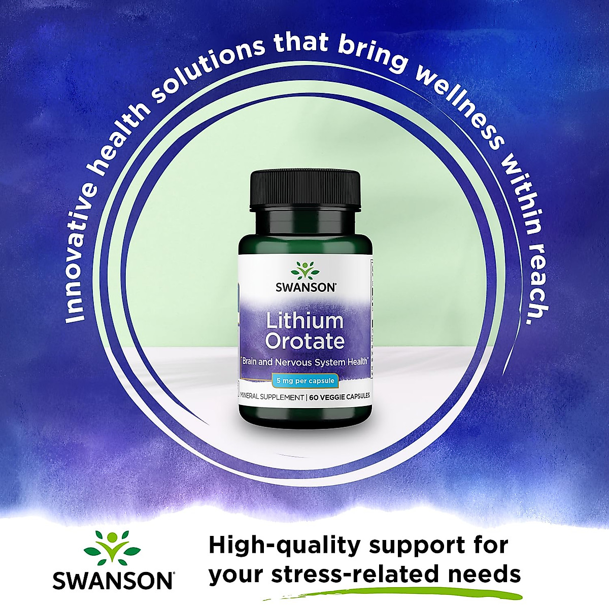 Swanson Lithium Orotate Antioxidant Mood Emotional Wellness Behavior Memory Support Supplement 5 mg 60 Veggie Capsules (Elemental Lithium)