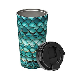WANGZHAO Mermaid Teal Fish Scale Print Double Wall Stainless Steel Vacuum Insulated Tumbler Cup Home Thermal Cup