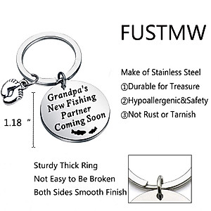 Grandpa to Be Gift Grandpas New Fishing Partner Coming Soon Keychain Pregnancy Announcement Gift for Grandpa Papa Grandfather (silver)