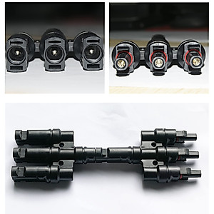 POWLAND 1 Pair T Branch Solar Panel Connectors, 3 to 1 Solar Branch Connector Solar Panel Cable Coupler Combiner Connectors MMMF + FFFM