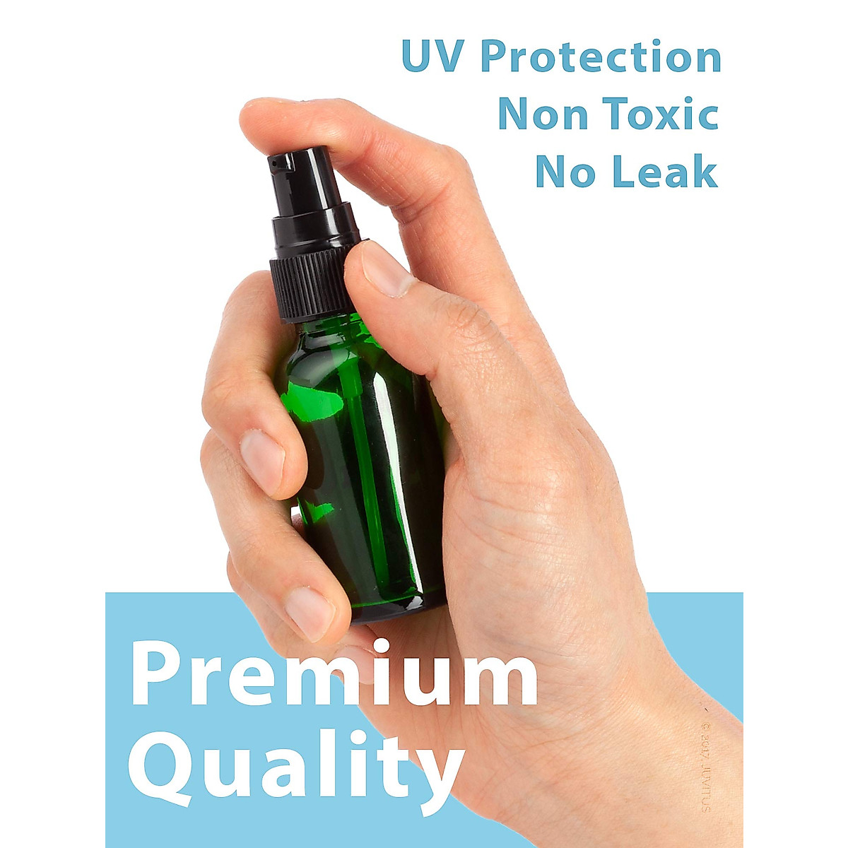 1 oz / 30 ml Green Glass Boston Round Bottle with Black Treatment Pump (12 Pack) + Clear Travel Bag and Funnel