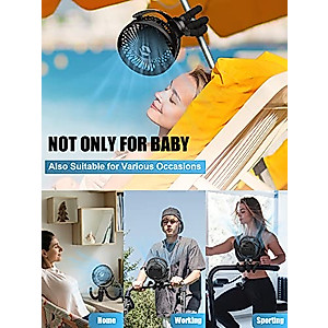 Stroller Fan, 12000mAh Rechargeable Fan Portable, Battery Operated Fan, Baby Car Seat Fan with Timming, Low Noise, Flexible Tripod, Personal Small Fans For Stroller, Office, Beach, Bed, Camping