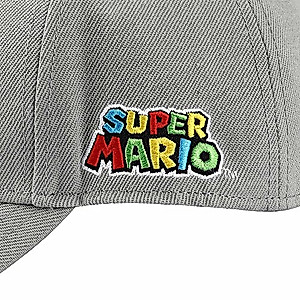 Bioworld Super Mario Bros Mushroom Kingdom Woven Patch Cotton Twill Structured Cap Gray