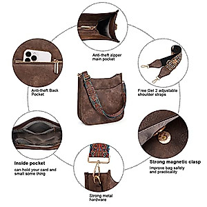 HKCLUF Crossbody Bag for Women Vegan Leather Hobo Handbags Women Fashion Shoulder Bags Cross-body Purse with 2PCS Adjustable Strap(Coffee)