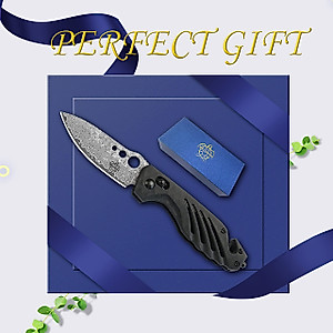 CHELONIAN Gifts for Dad Men,Axis Lock Camping Pocket Knife with Damascus Steel Blade,Glass Breaker,Seatbelt Cutter
