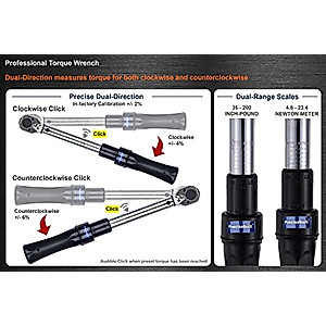 Precisebuilt 3/8" Drive 35-200 in-lb (4.8-23.4 Nm) Dual-Direction Click Professional Torque Wrench