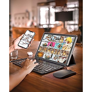 BYANDBY Android 13 Tablet 10 Inch，2 in 1 Tablet with Keyboard 12GB+128GB+512GB Expandable 5G WiFi 6,IPS Touch, Dual Camera Computer Tablets with Case (Black)