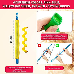 30 Pieces Hair Wave Curlers Spiral Curls Styling Kit No Heat Hair Curlers Heatless Hair Rollers with 2 Pieces Styling Hooks for Most Hairstyles (30 cm, Mixed Color)