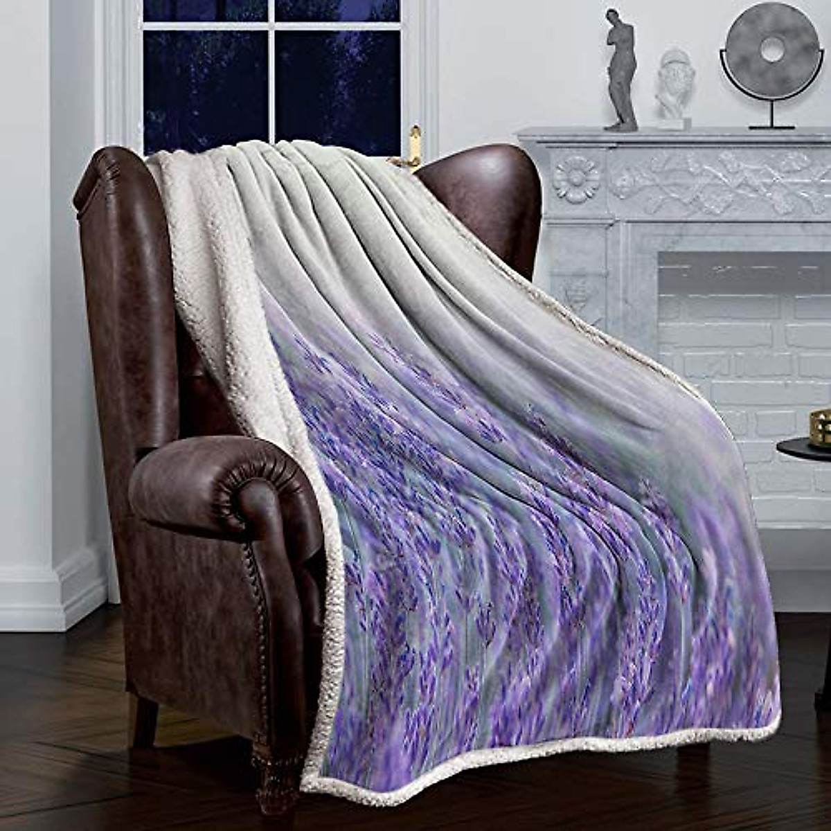 DaringOne Fantasy Lavender Sherpa Fleece Throw Blanket, Warm Cozy Plush Thermal Blankets, Throw Decoration for Couch Chair and Bedroom 40 * 50 inch Purple Flower Violet