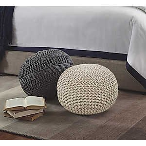 WOVEN ST. Hand-Knitted Cotton Pouf - 100% Cotton - Ottomans Footrest - Floor Chair - for Living Room, Bedroom, Kids Room - Small Furniture Indoor Pouf - 18’’ x 18’’ x 14’’ - Natural
