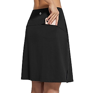BALEAF Women's 20" Golf Skirts Knee Length Skorts Athletic Modest Long Acitive Casual Pockets UV Protection Black L