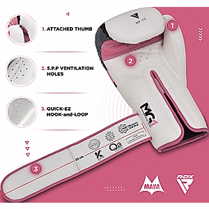 RDX Women Boxing Gloves for Training Muay Thai Maya Hide Leather Ladies Mitts for Fighting, Kickboxing, Sparring EGO Glove for Punch Bag, Focus Pads and Double End Ball Punching