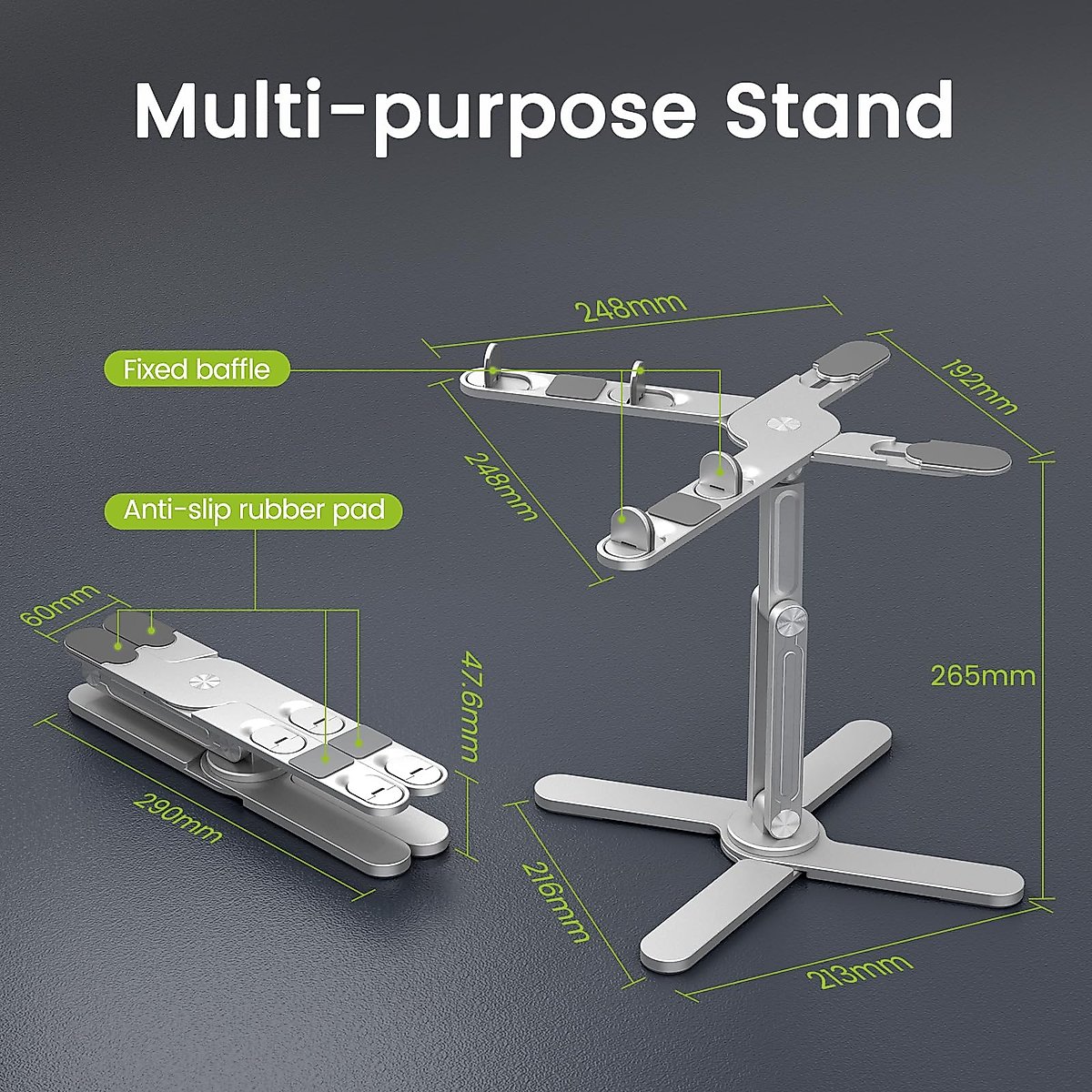 Lepow Portable Monitor Stand for Desk, Adjustable Laptop Riser ABS+Silicone Foldable Portable Monitor Holder, Space-Saving and Stable Notebook Stand for Below 15.6” Portable Monitor, Laptops,Tablet