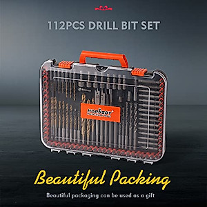 HORUSDY Impact Drill Bit Set, 112-Pieces 1/4" Hex Shank Impact Driver Bits & Screwdriver Bits Set for Screw Driving and Wood Metal Cement Drilling