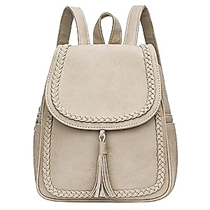 KKXIU Fashion Small Synthetic Leather Backpack Purse For Women and Teen Girls With Tassel (beige)