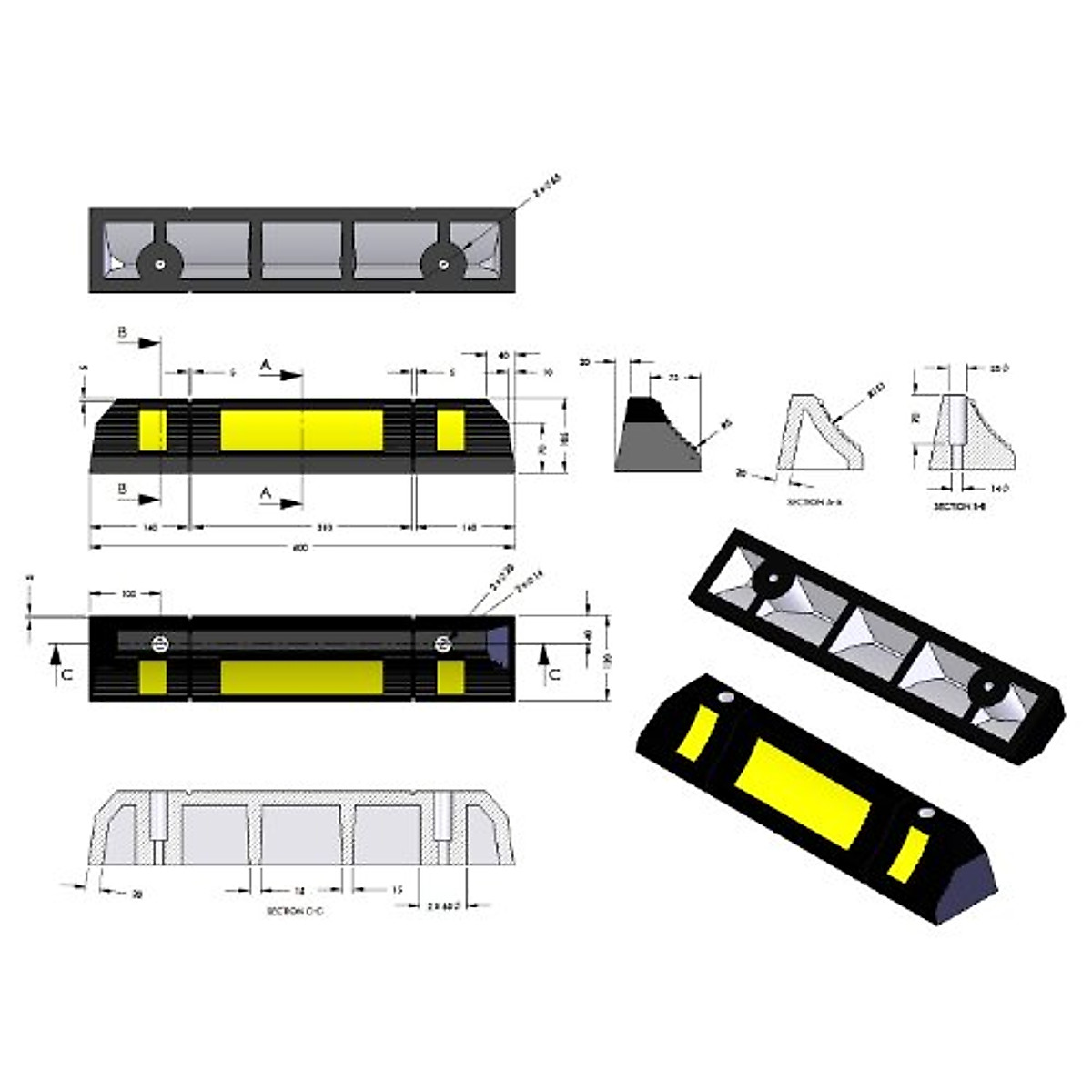Parking Stopper for Garage Floor, Blocks Car Wheels as Parking Aid and Stops the Tires, acting as Rubber Parking Curbs that Protect Vehicle Bumpers and Garage Walls, 23.6"x4.7"x3.9" (Pack of 2)