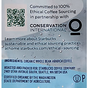 Starbucks Organic Coffee Winter Blend Whole Bean Medium Roast Arabica, Chocolate, 40 Oz