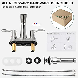 PARLOS 2 Handles Waterfall Bathroom Faucet with Metal Pop-up Drain and Faucet Supply Lines, Brushed Nickel, Demeter 1431702
