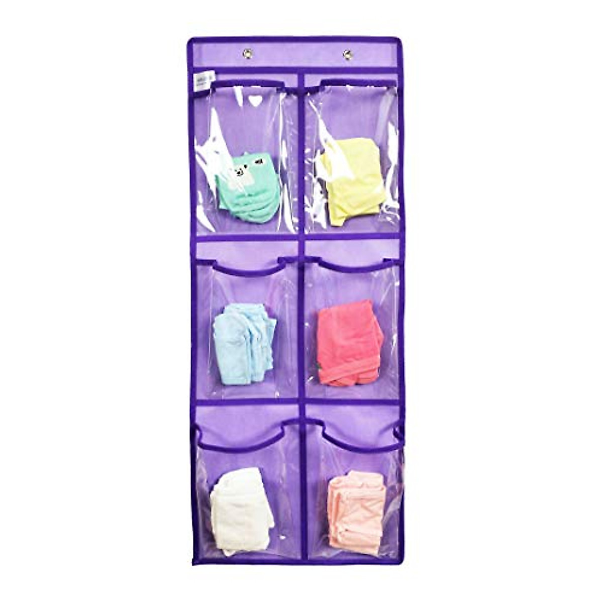 ANIZER Over The Door Hanging Shoe Organizer Narrow Closet Door Shoe Storage 6 Large Clear Pockets Chart 2 Pack (PURPLE)