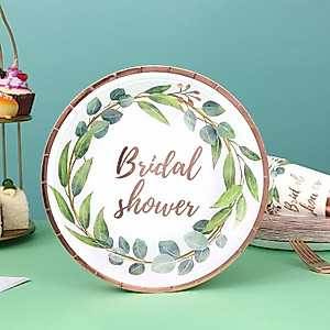 168Pcs Green and Rose Gold Party Decoration, Bridal Shower Plates and Napkins Sets, Bridal Shower Plates Party Supplies, Rose Gold Plates for Wedding Festivities, Serves 24
