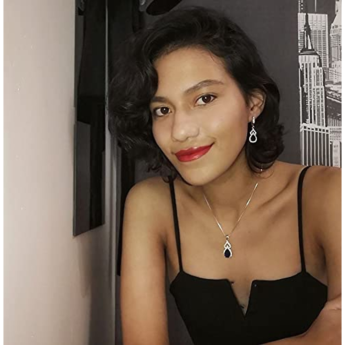 LMXXVJ Women Jewelry Set Platinum Plated Necklace Open Ring Earrings Bracelet Set,Birthday/Anniversary Mother’s Day Jewelry Gifts for Mom/Wife/Sister/Best Friend (blue, Adjustable)