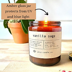 Vanilla Sage Beeswax Candle - 100% Pure Beeswax Candle - 2 Ingredients Only: 100% Pure High Quality USA Beeswax + 100% Pure Essential Oils - Made in USA - 8oz - Burns Clean, Non Toxic (8 oz)