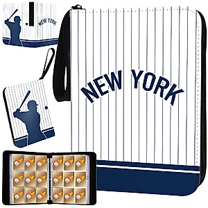 KivolFun Baseball Card Binder with Sleeves, 900 Pocket, White, New York, 3 Ring, for Collectible Cards, Gift
