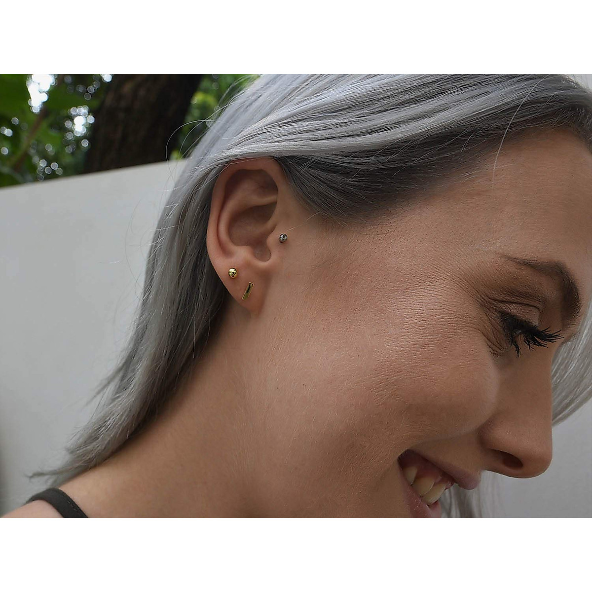 14K Gold Plated Dainty Tiny Bar, Ball, Trio Ball, Delta, Circle Disc and Heart Stud Earrings (Bar - Gold)