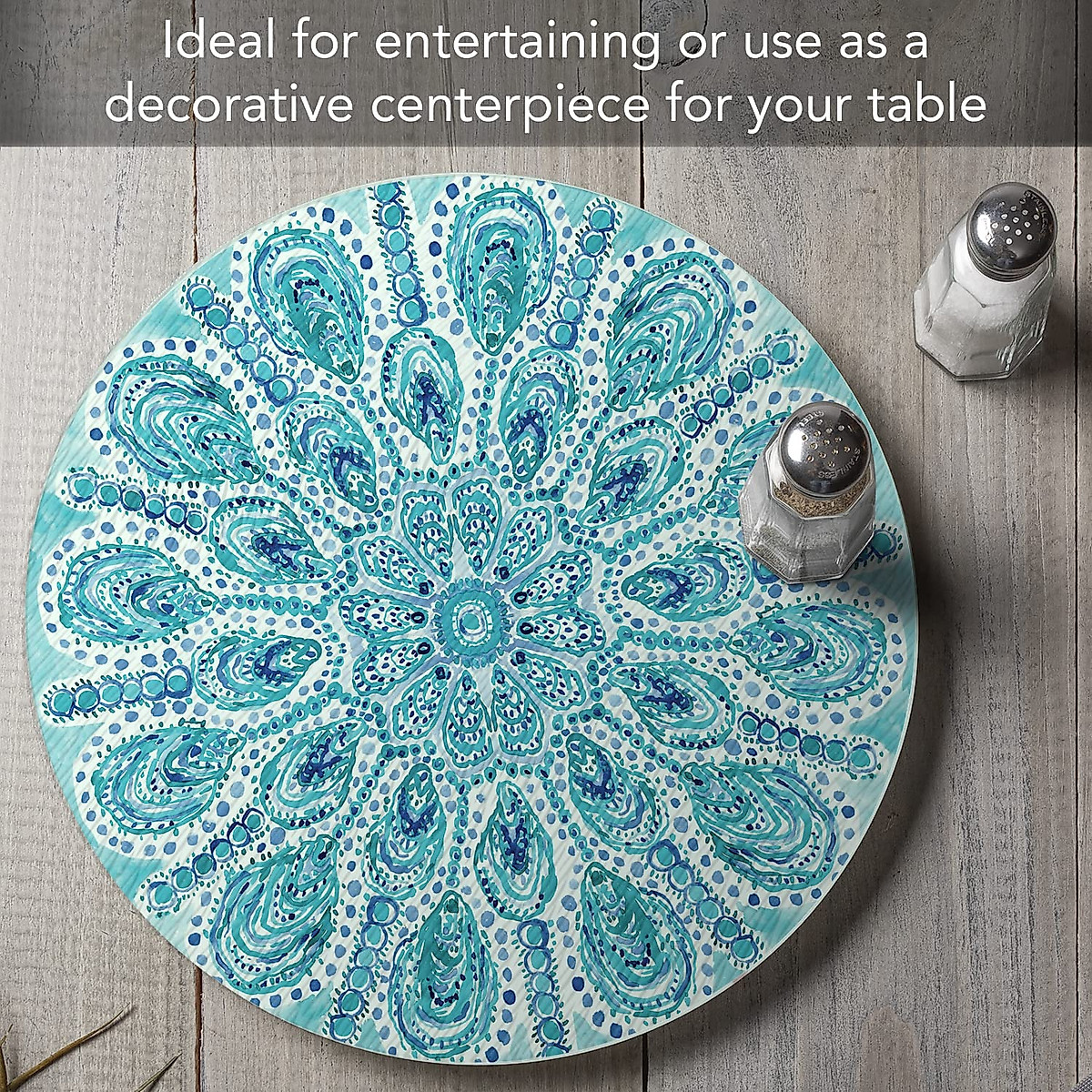 Ocean Fantasy 4mm Heat Tolerant Tempered Glass Lazy Susan Turntable 13" Round Cake Plate, Pizza Stand, Condiment Caddy