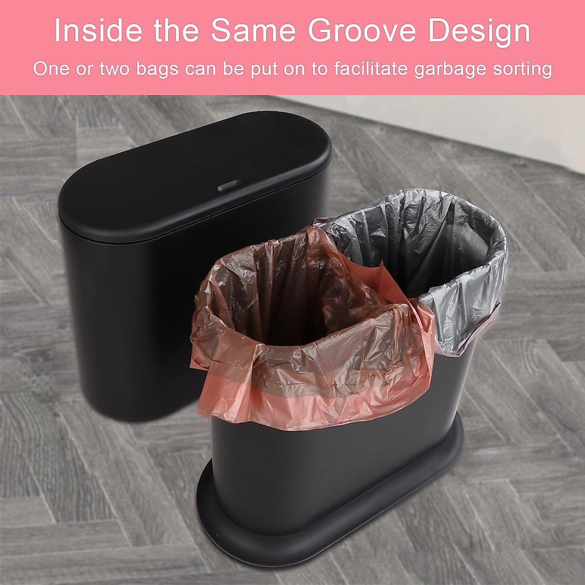 CYEAH Slim Bathroom Trash Can with Press Top Lid, 3.2 Gallon/12 Liter Bathroom Garbage Can, Black Small Trash Can with Lid for Bathroom, Kitchen, Living Room, Office and Narrow Spaces