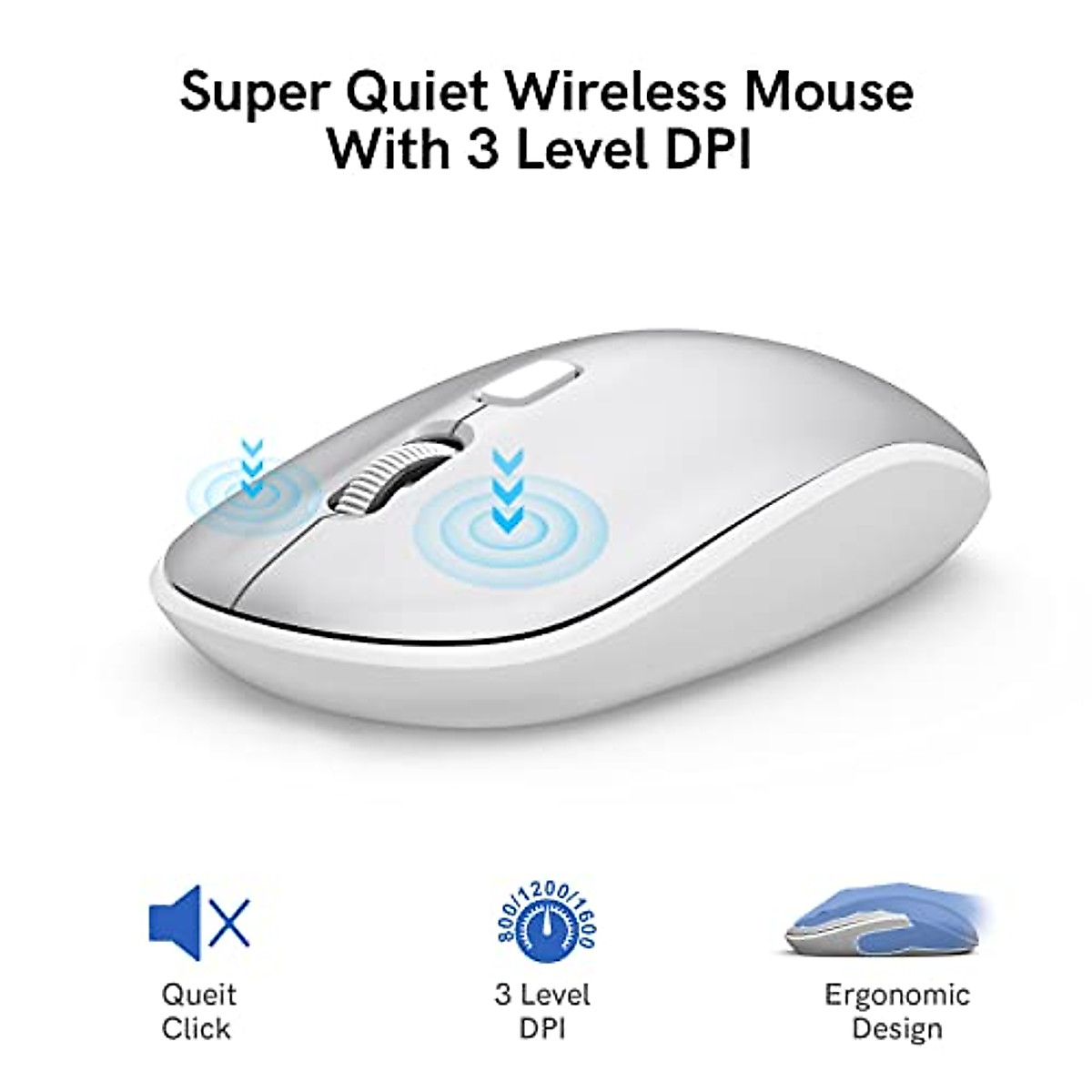 Wireless Keyboard and Mouse Combo with 7 Colored Backlits, Wrist Rest, Rechargeable Ergonomic Keyboard with Phone Holder, Silent Lighted Full Size Combo for Window, Mac, PC, Laptop (Silver and White)