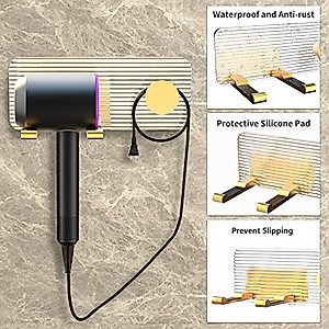 Acliys Hair Dryer Holder Wall Mounted Acrylic Hair Tool Organizer Self Adhesive Blow Dryer Holder for Bedroom & Bathroom Hair Dryer Rack for Dyson Supersonic (Gold)