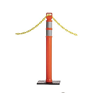 Crowd Control Warehouse Orange 45" Delineator Post, 3" Reflective Collars, 10lb Rubber Base