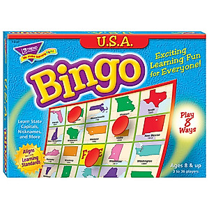 Trend Enterprises: U.S.A. Bingo Game, Exciting Way for Everyone to Learn, Play 8 Different Ways, Learn State Capitals, Nicknames & More, Great for Classrooms and at Home, 2 to 36 Players, for Ages 8+