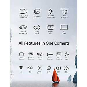 WOLFANG GA400 Action Camera 4K 60FPS Bare Metal Waterproof Underwater Camera 3.0 EIS Stabilization WiFi Helmet Camera (Remote Control, 2x1350mAh Batteries and Accessory Kit)