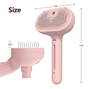 L&W BROS. Cat Steam Brush for Shedding Self Cleaning Steamy Cat Brush Cats Hair Grooming Brush Misting Cat Steamer Brush for Long Haired Cats(Pink)