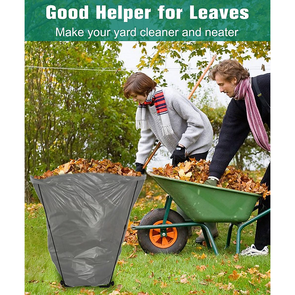 Tuohours Outdoor Trash Bag Holder Stand - Heavy Duty Metal Garden Garbage Bag Support Frame for 30-45 Gallon Capacity, Multi-Use Portable Yard Leaf Bag Stand for Leaves, Camping, Weeding, Lawn Party