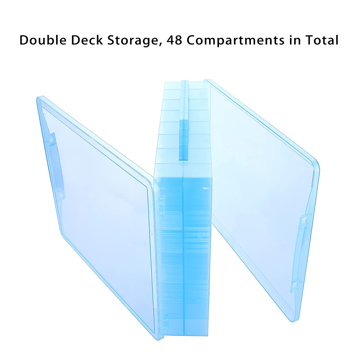 BTSKY Double Sided Toy Storage Organizer with 48 Compartments, Toy Organizer Carrying Case for Hot Wheels Car, Matchbox Cars, Mini Toys, Small Dolls, and more Mini Cars Collection(Blue)